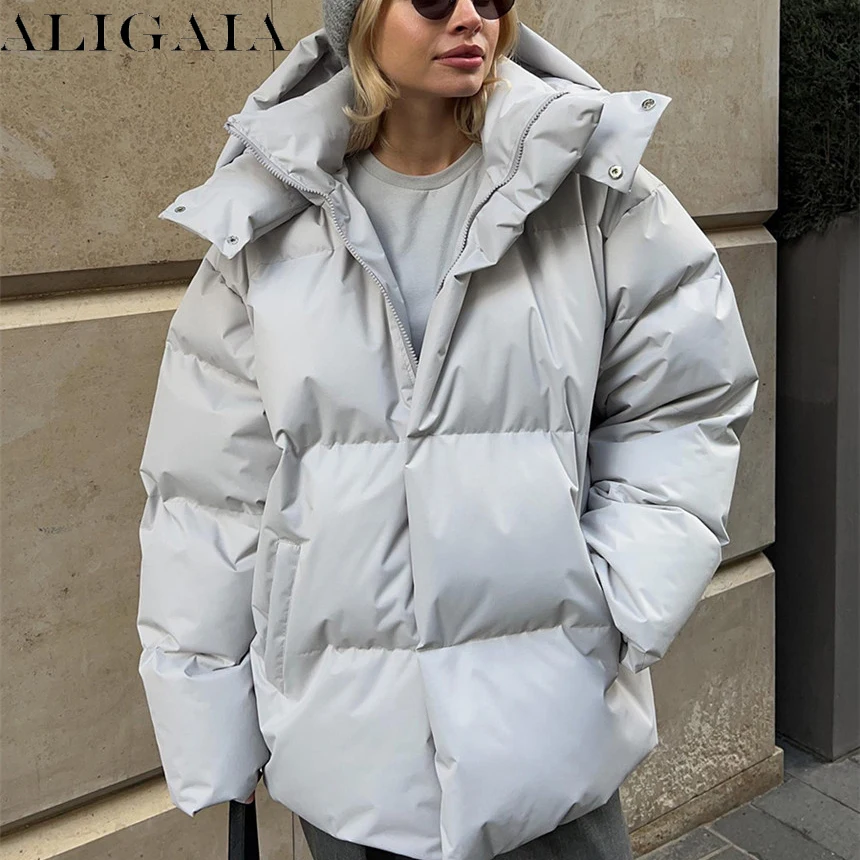New-Light-Gray-Hooded-Parkas-for-Women-Stand-Collar-Warm-Cotton-Coat ...