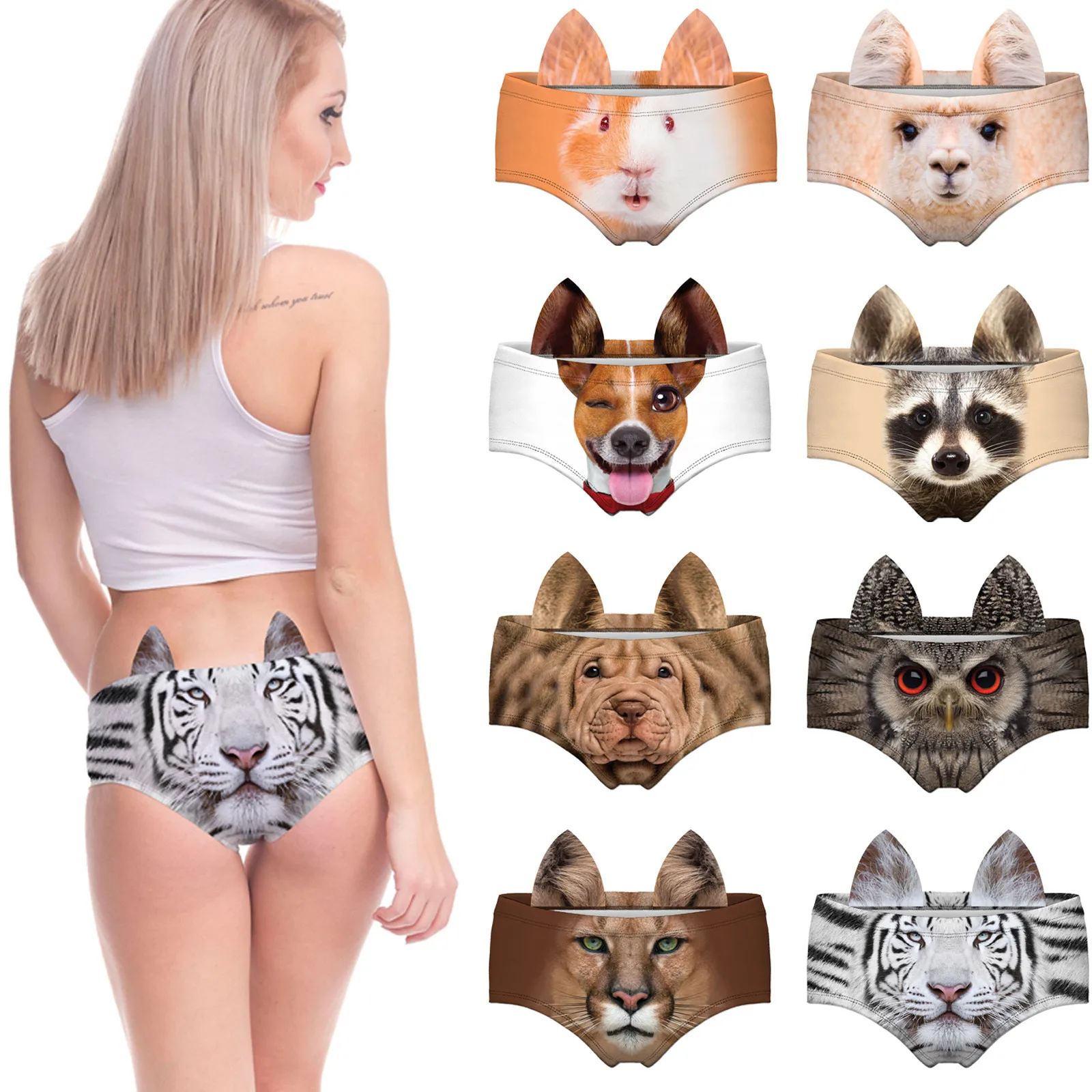 Sexy Print Panties Special Cat Animals Ears Lingerie Women Funny Brief Breathable Elastic ...