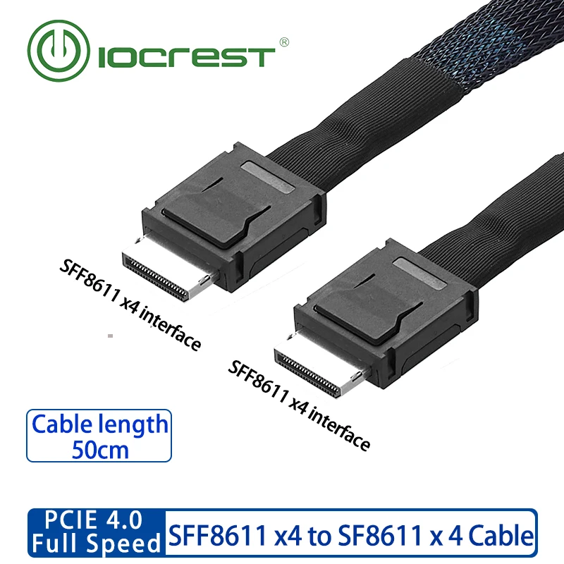 IOCREST 0.5m High-speed PCI-E4.0 Oculink SFF-8611X4 to SFF-8611X4 Cable