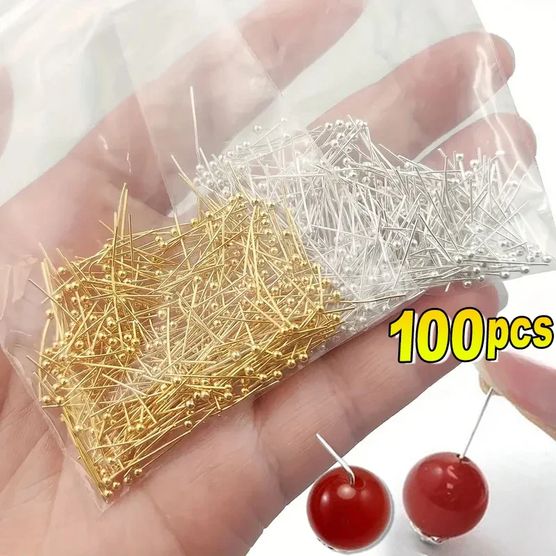 100Pcs Stainless Steel Ball Pins Silver Gold Plated Head Pin for Beads ...