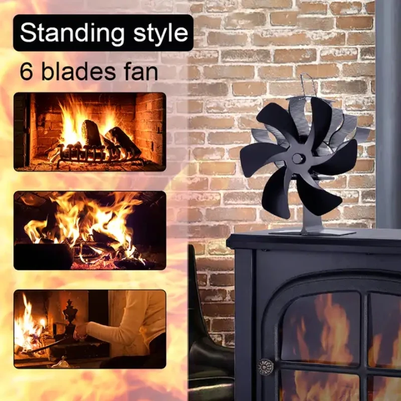 Fireplace-Mini-Stove-Fan-Silent-Six-Blade-Warming-Fan-Thermal-Power ...