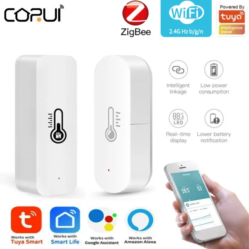 Tuya ZigBee/WiFi 스마트 온도 및 습도 센서, 배터리 구동, ZigBee 스마트 홈 보안, 알렉사 구글 홈으로 작동 ...