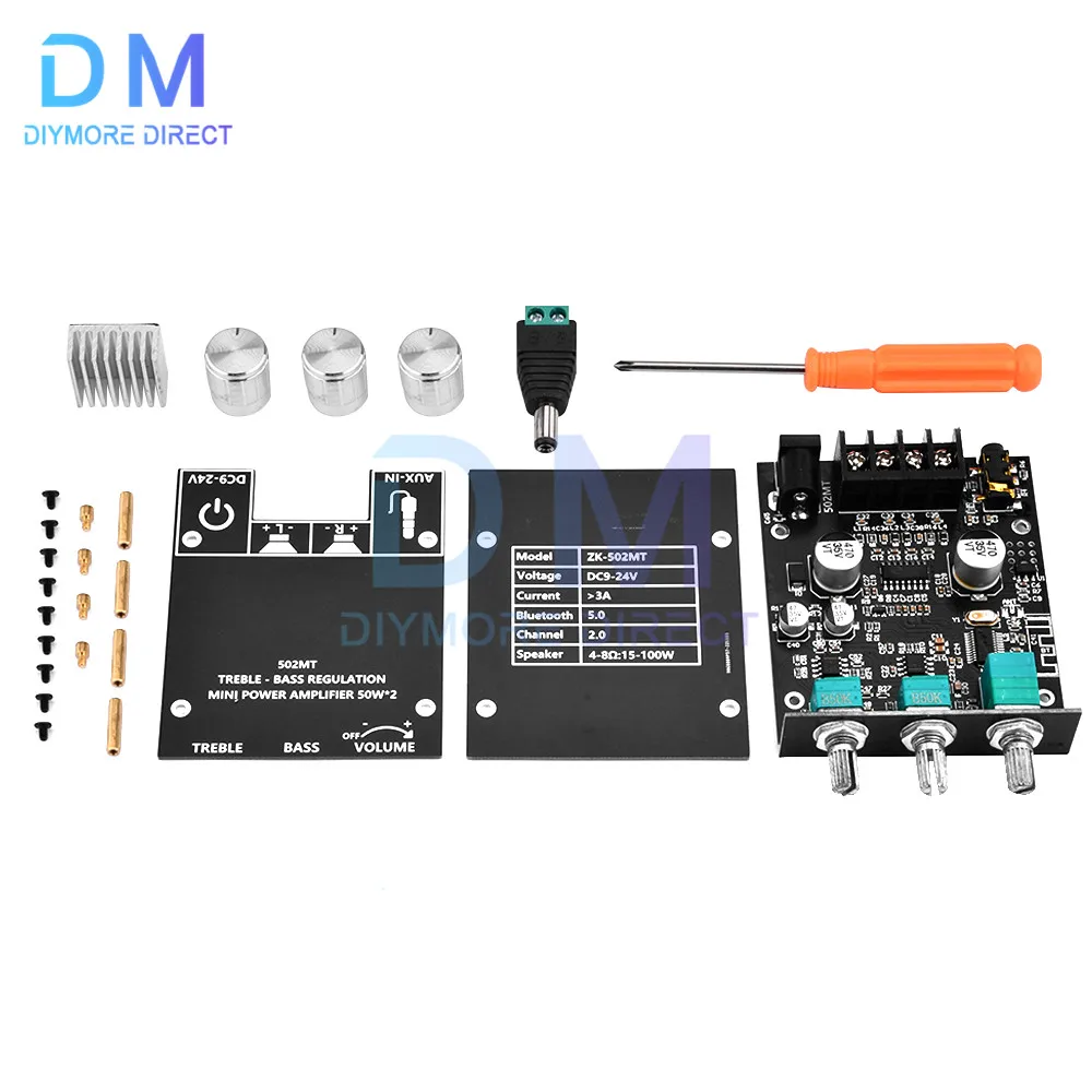 ZK-502MT Bluetooth 5.0 Subwoofer Amplifier Board 50WX2 Power Audio Stereo Amplifier Tone Board ...