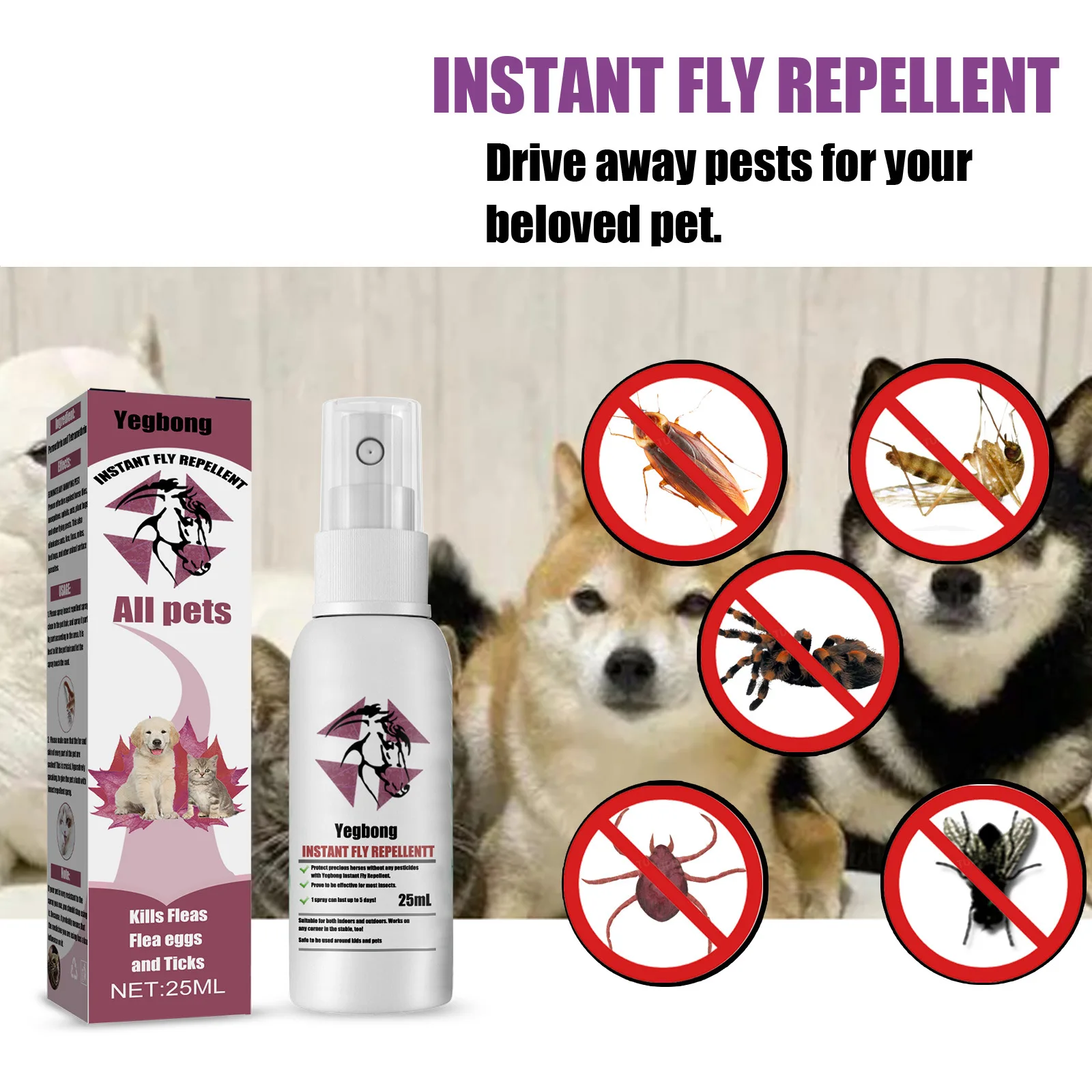 Pet Skin Spray Fleas Tick And Mosquitoes Spray For Dogs Cats And Home Fleas Eliminator Control ...