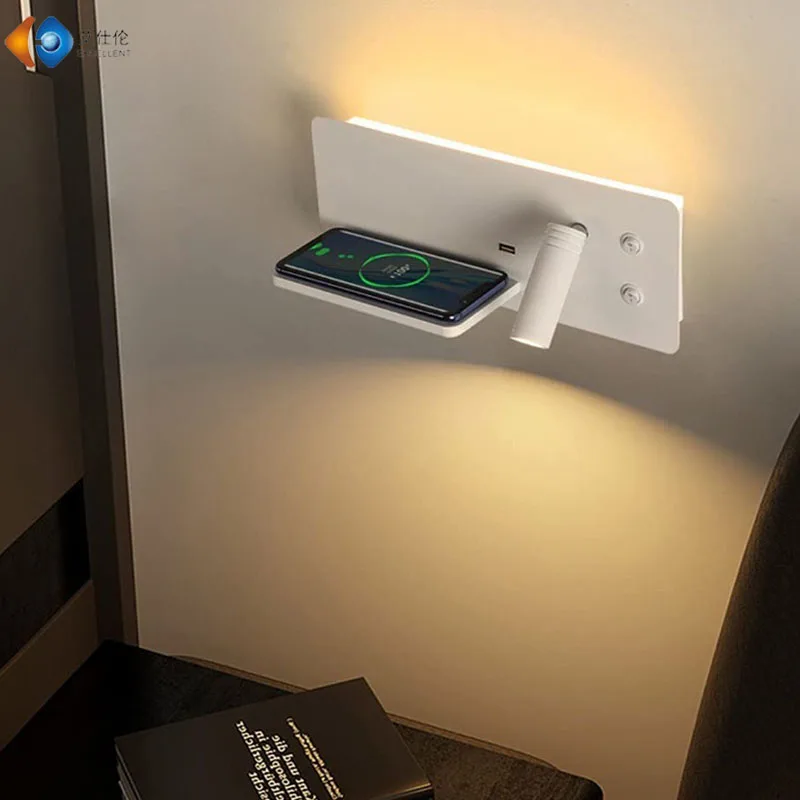 Modern LED wall lamp USB type C wireless charging aluminum wall light ...