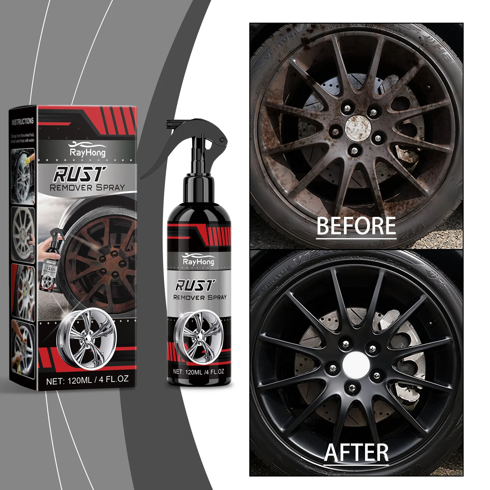 Wheel Rust Removal Cleaning, Spray, Powerful Decontamination, Polishing ...