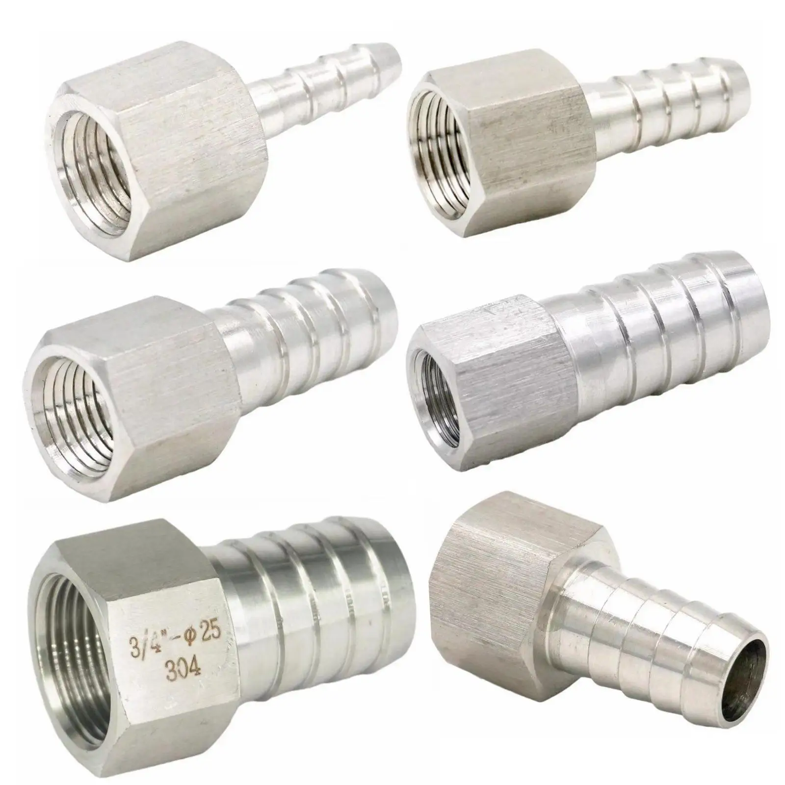1/8" 1/4" 3/8" 1/2" 3/4" BSPP M14 M20 Female to Fit Tube I.D 6/8/10/12/14/16/20/25mm Barbed 304 ...