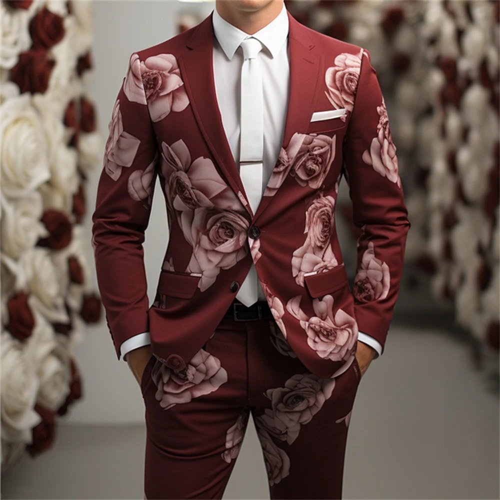 High Street Floral Printed Suit Set For Men, Wedding Party, Stage ...
