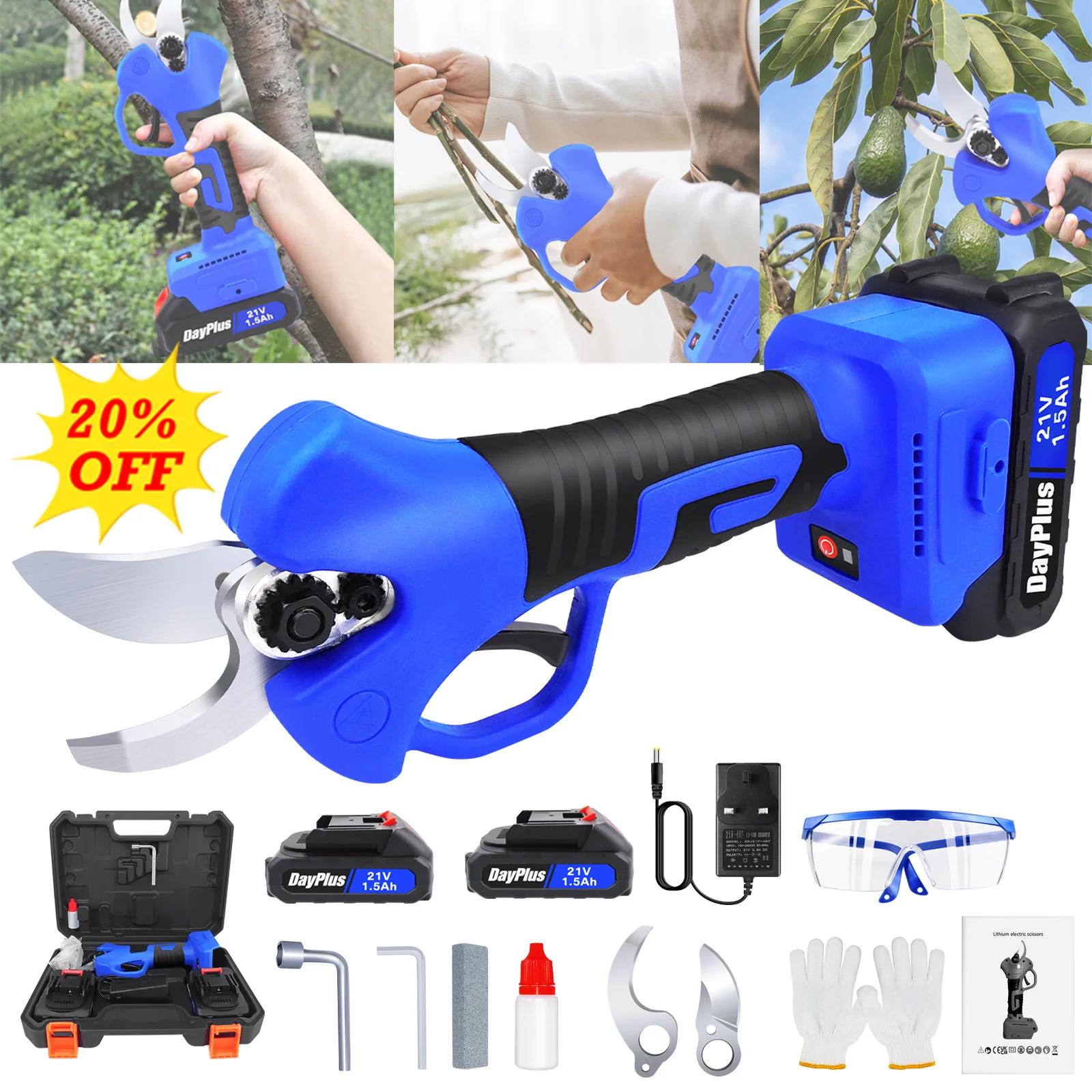 DayPlus-Cordless-Garden-Secateurs-Electric-Pruning-Shears-with-Battery ...