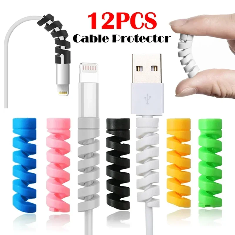 12pcs-Cable-Protector-Universal-Silicone-Data-Cable-Spiral-Winder-Wire ...