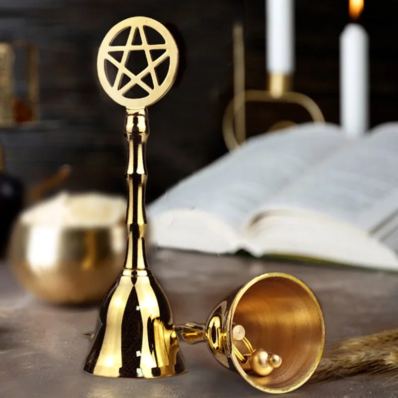 Altar Copper Bell Pentagram Shaker Brass Hand Bells Wicca Divination ...