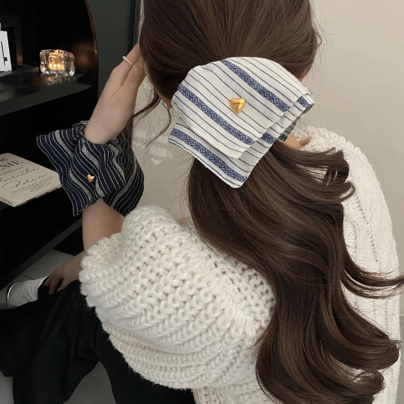 Retro Striped Square Scarf Hair Band Large Intestine Hair Band Female ...