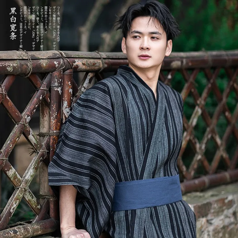 Cotton Kimono Robes Men | Cotton Nightgown Yukata | Cotton Kimono ...