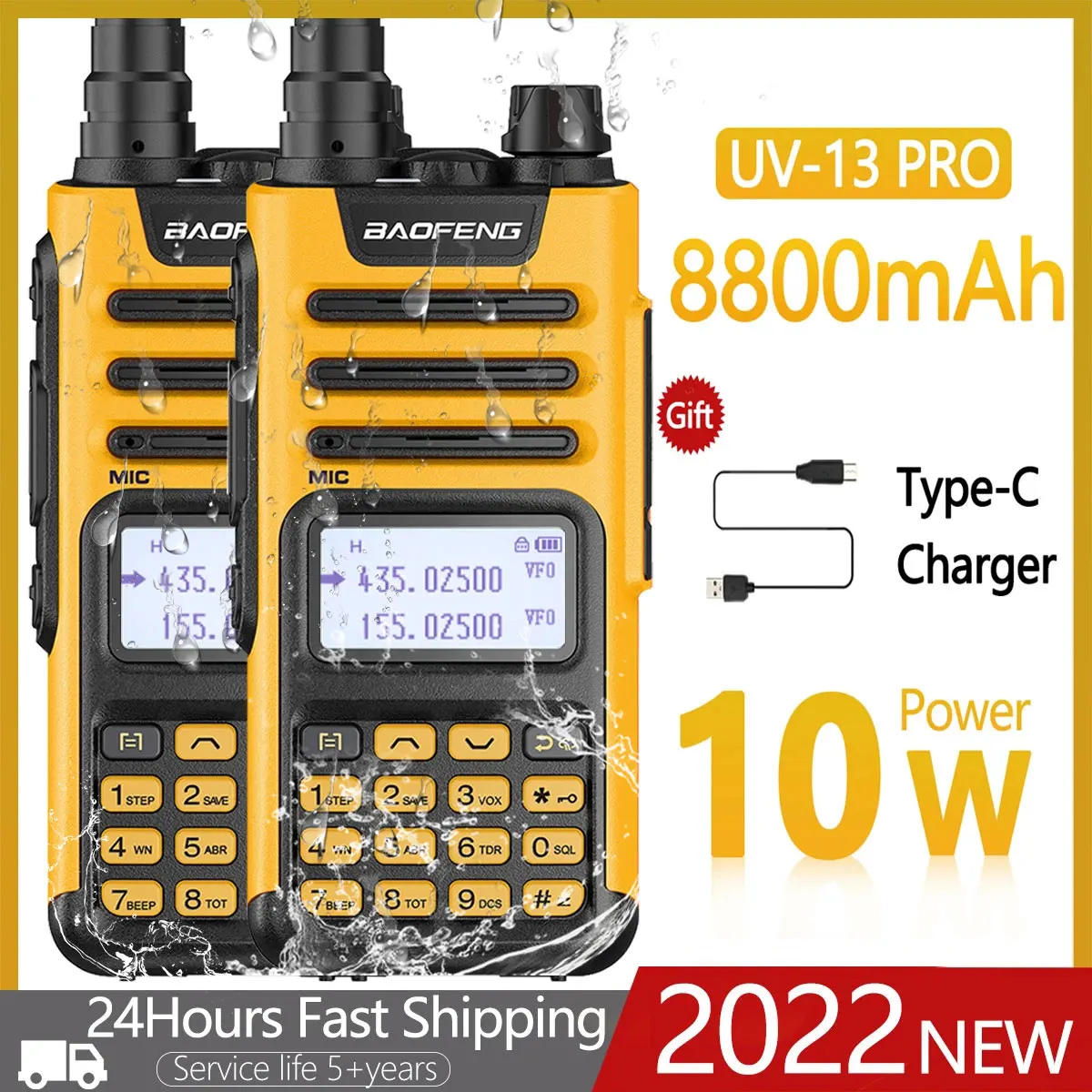 Baofeng walkie talkie UV 13 PRO V2, resistente al agua, 10W, 8800mAh, 999 canales, distancia de ...