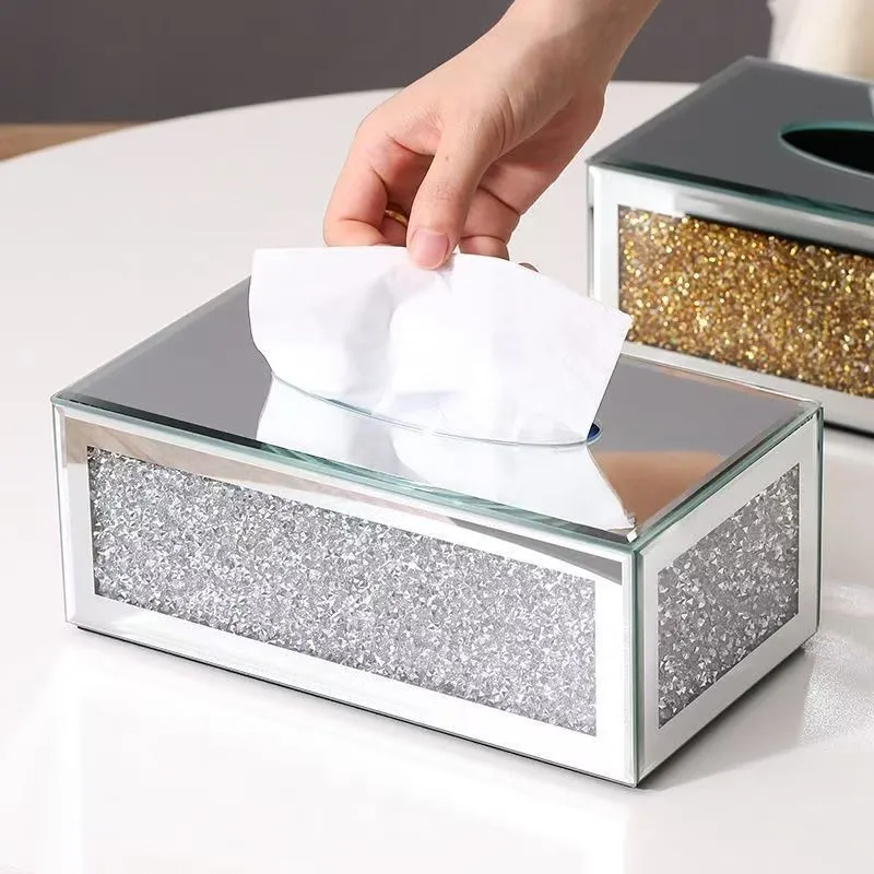 Glass Crystal Tissue Box Luxury Rhinestone Tissue Holder Desktop Living ...