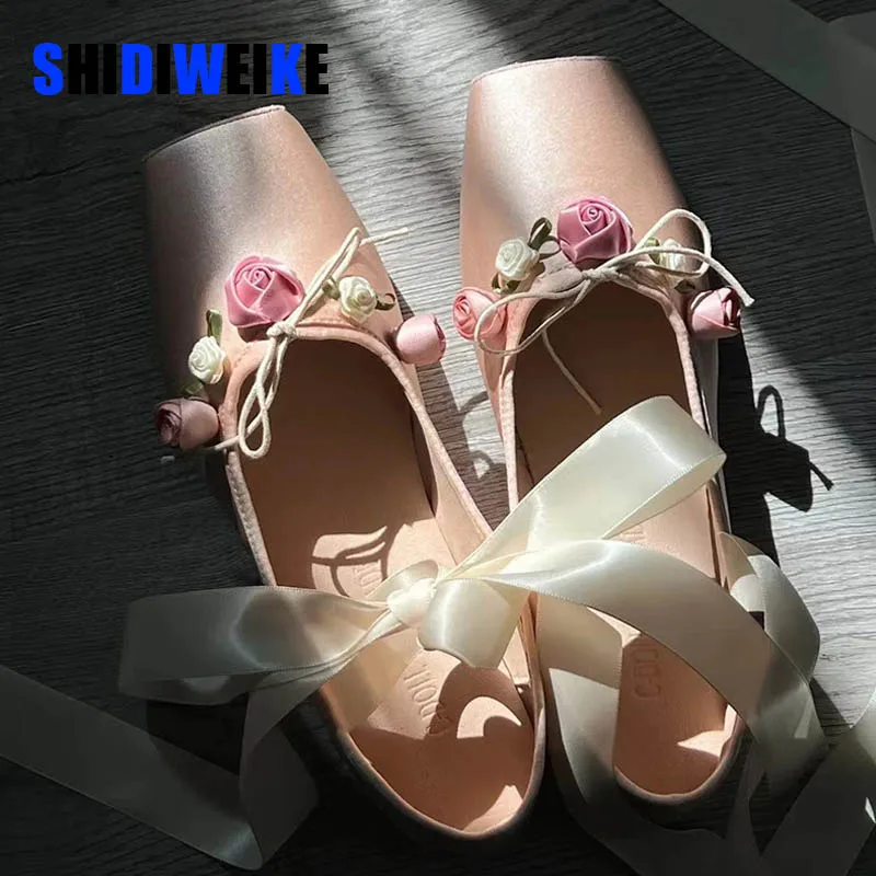 SDWK-Classic-Silk-Ballet-Shoes-Lace-up-Ballet-Shoes-Women-Round-Toe ...