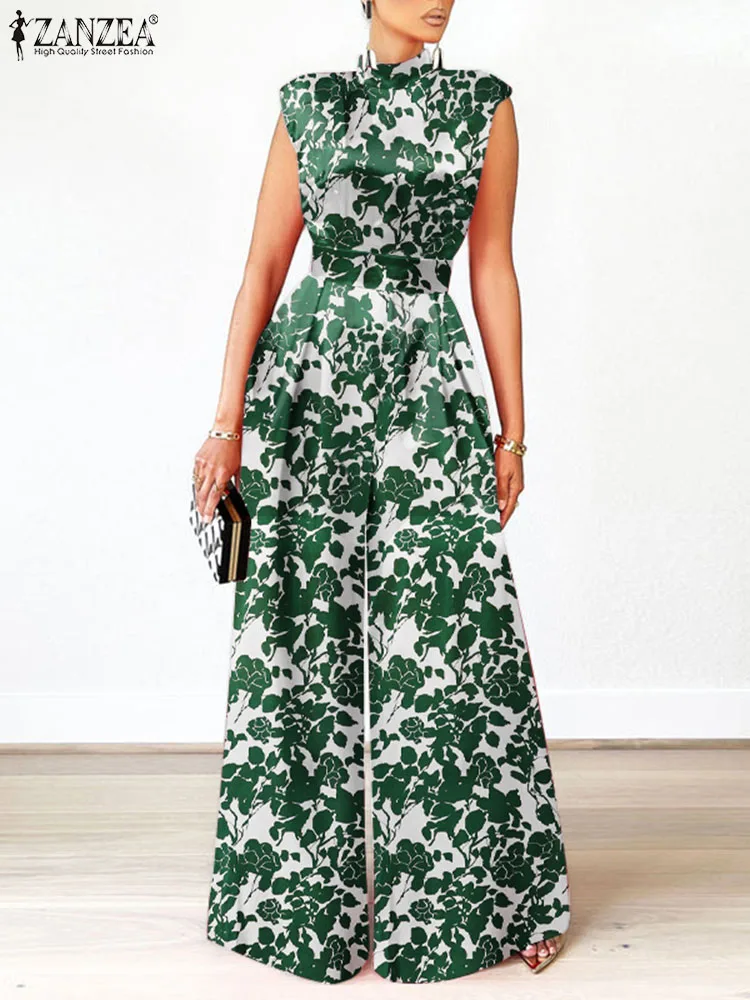 ZANZEA Wide Leg Pant Party Overalls Floral Print Women Holiday Cinched ...