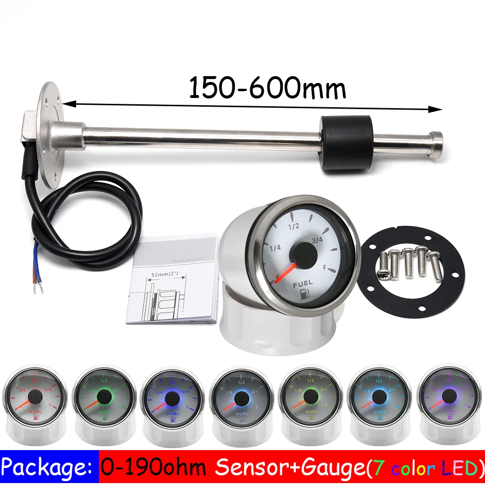 2'' 52mm Marine Boat Car Point Fuel Tank Level Gauge 0-190ω Fuel Float ...