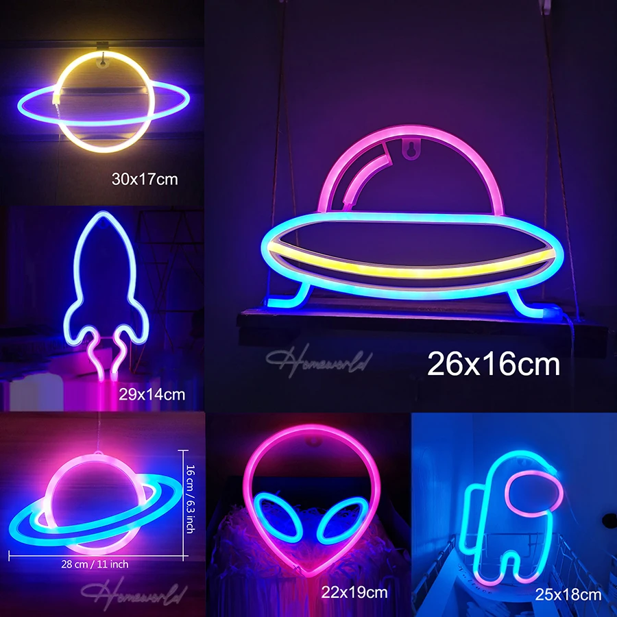 UFO-Neon-Sign-Light-LED-Rockets-Astronauts-Aliens-Planets-Sign ...