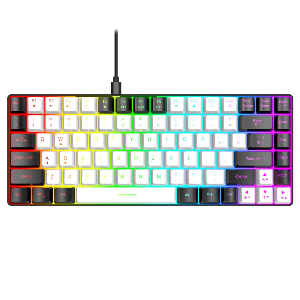 Gaming-Keyboard-Type-C-84-Keys-RGB-Backlit-Ergonomically-Curved-Quiet ...