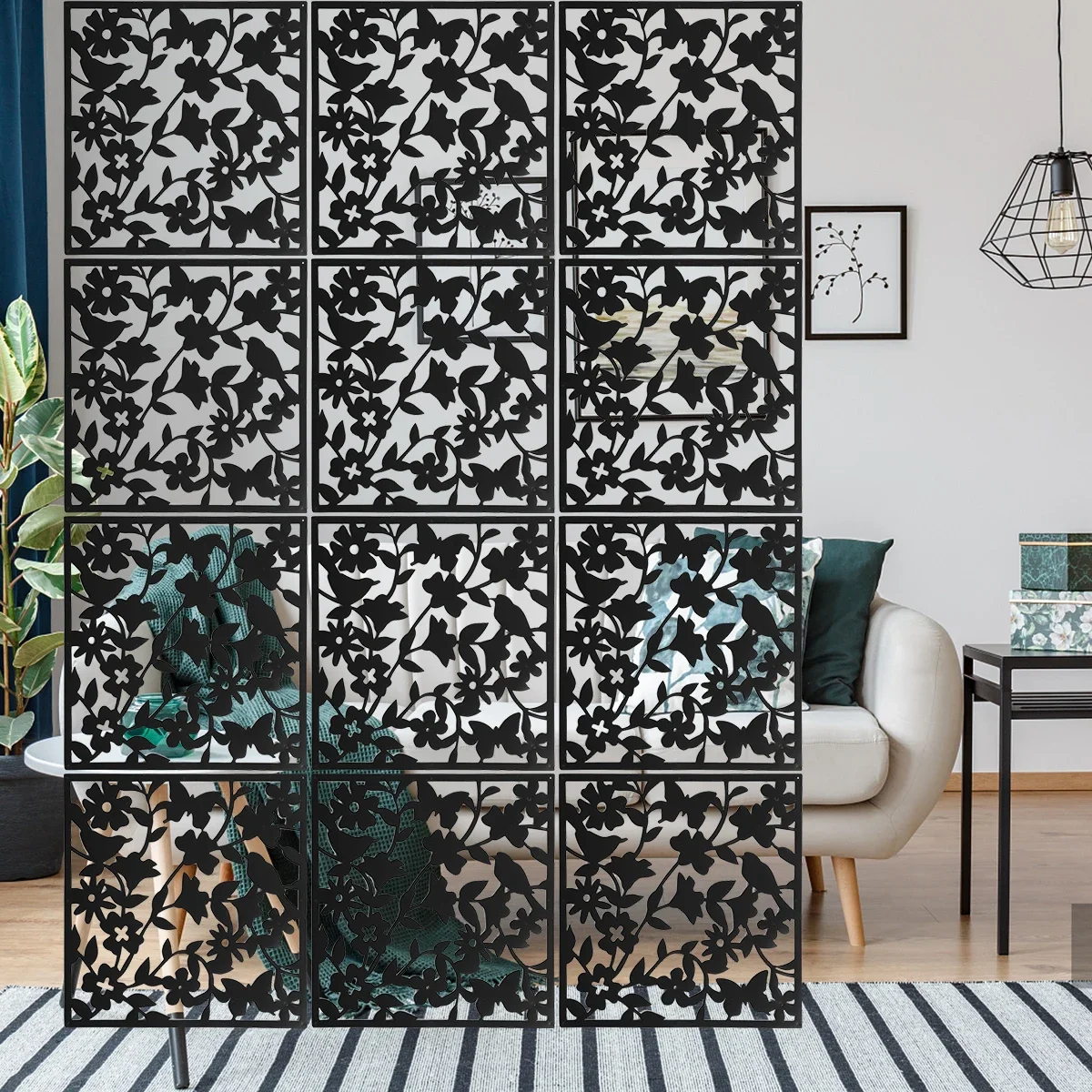 12pcs/set Black/White/Red Bird Flower Leaf Hanging Screen Partition ...