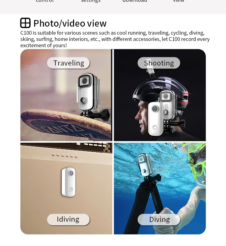 C100 + C100 Plus-Mini caméra d'action au pouce,4K,30FPS,NTK96675,Wi-Fi ...