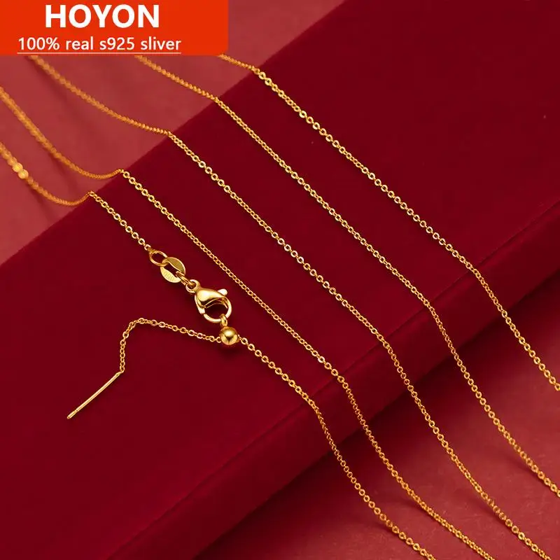 Hoyon 14k Pure Gold Color Ladies Universal Necklace Water Wave Chain O ...