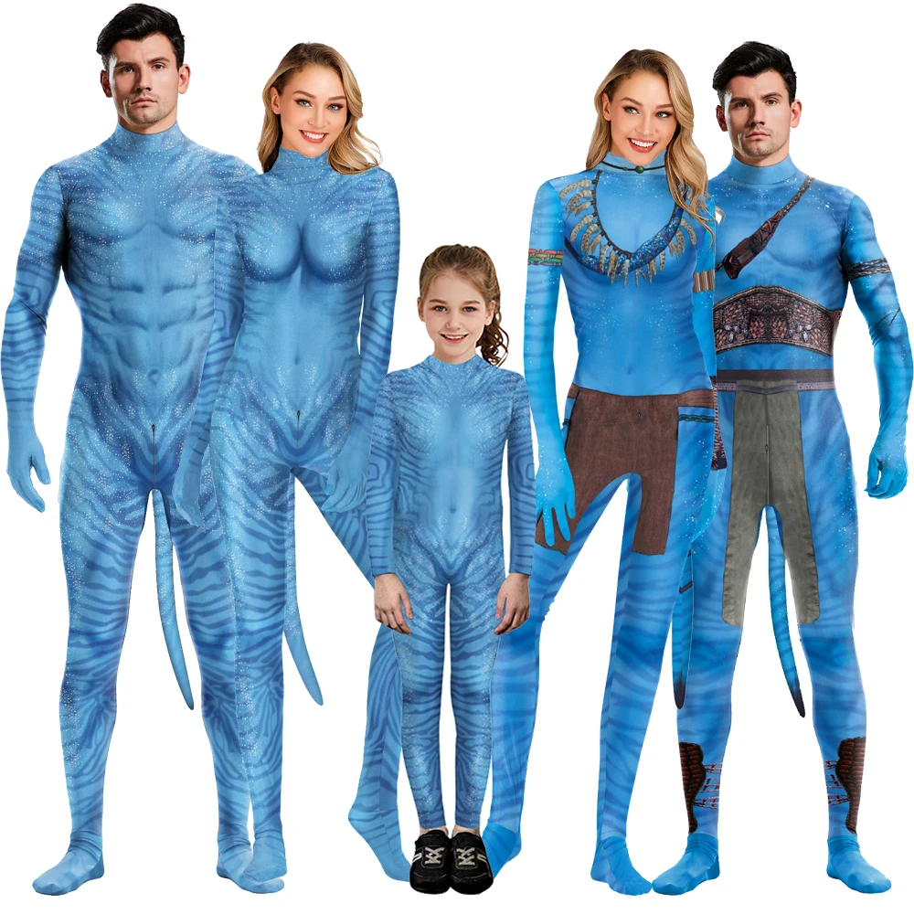 Blue Costume Jumpsuit Cosplayer Avatar Cosplay Carnival Alien Set Adult ...