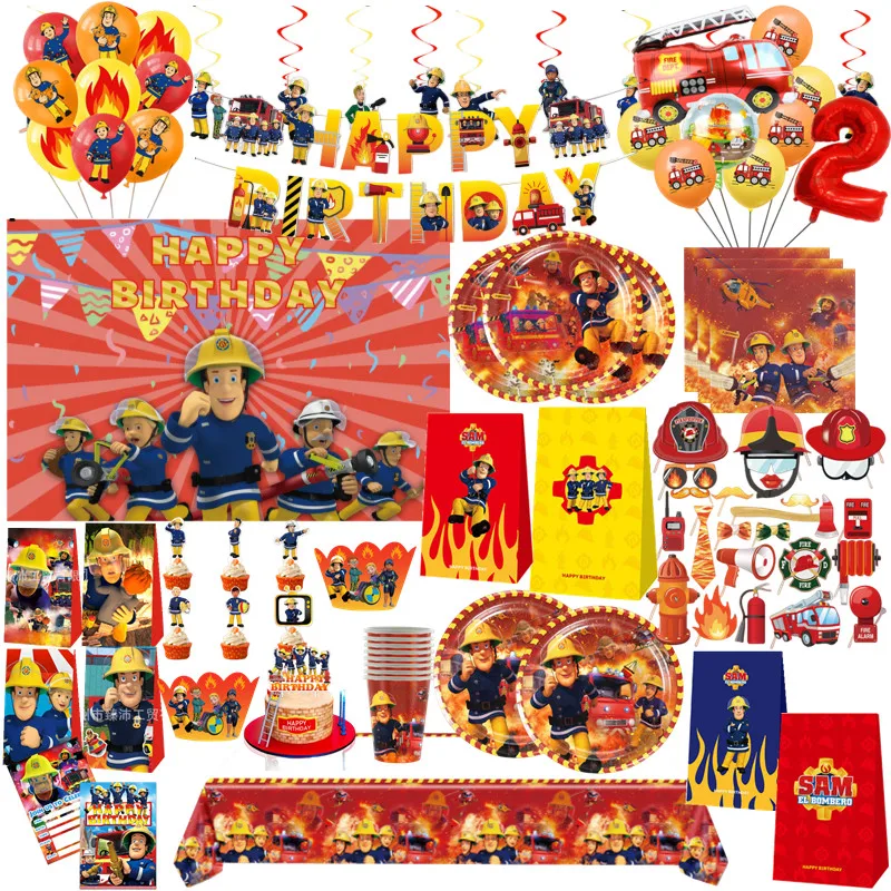 Fireman-Sam-Theme-Birthday-Party-Tableware-Tablecloth-Paper-Cup-Plate ...