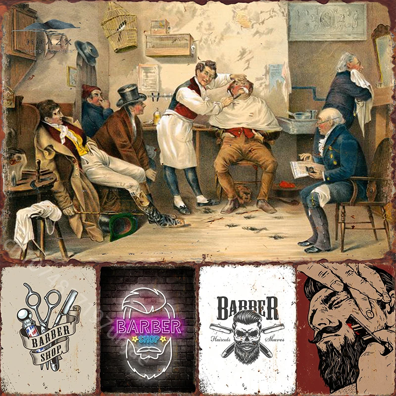 Barbeiro-Barba-Barbearia-Cartaz-Metal-Sinal-de-lata-para-Hair-Salon-Decor-Placa-Decorativa-De ...