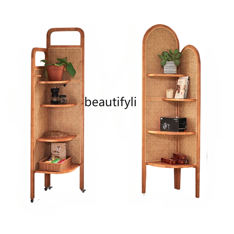 Rattan Solid Wood Storage Corner Storage Rack Curio Cabinet Small Apartment Simple Wall Storage Corner Cabinet furniture AliExpress 1503