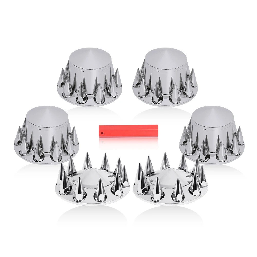 33mm-Axle-Cover-Chrome-Kit-Spike-Screw-on-Lug-Nut-Covers-2-Front-and-4 ...