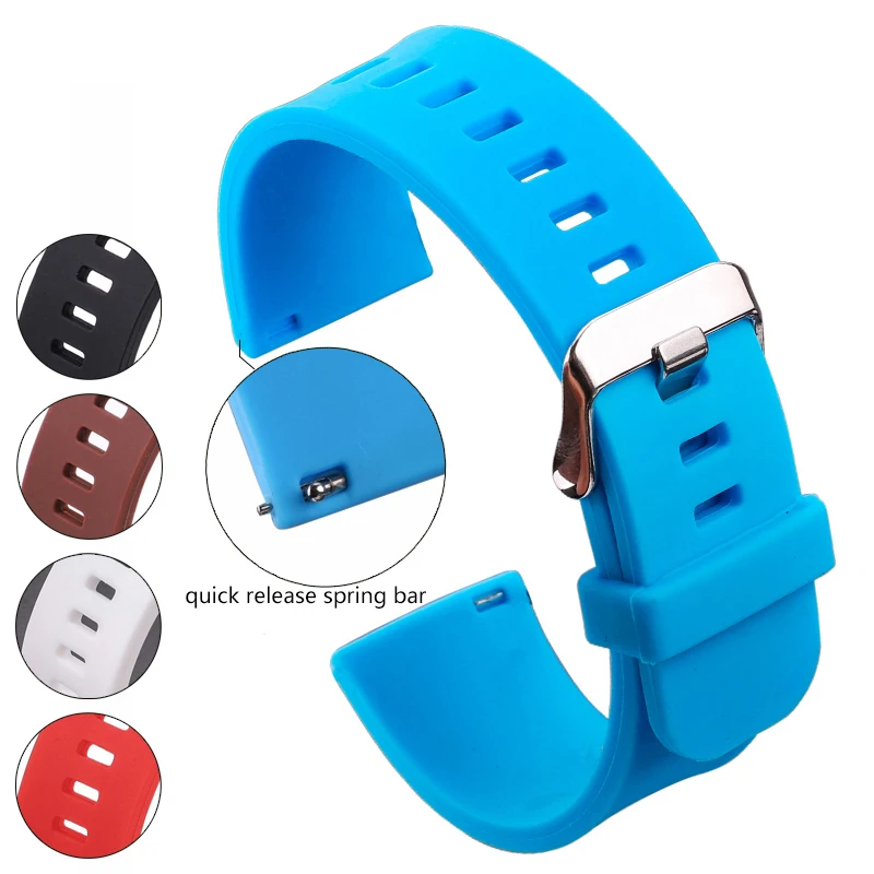 HENGRC 5 Colors Silicone Rubber Watchband 18mm 20mm 22mm Women Men ...