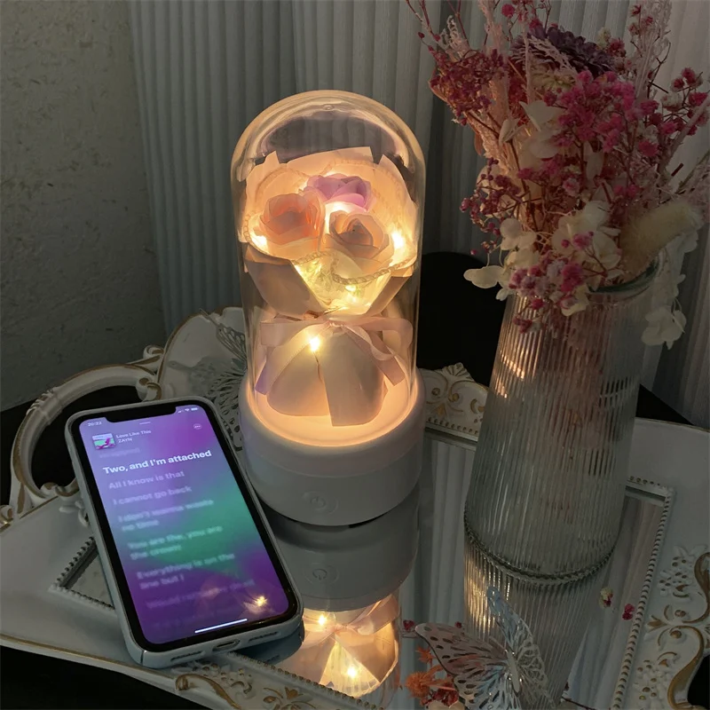 Rose-LED-Light-In-Glass-Cover-With-Bluetooth-Speaker-Flower-Forever ...