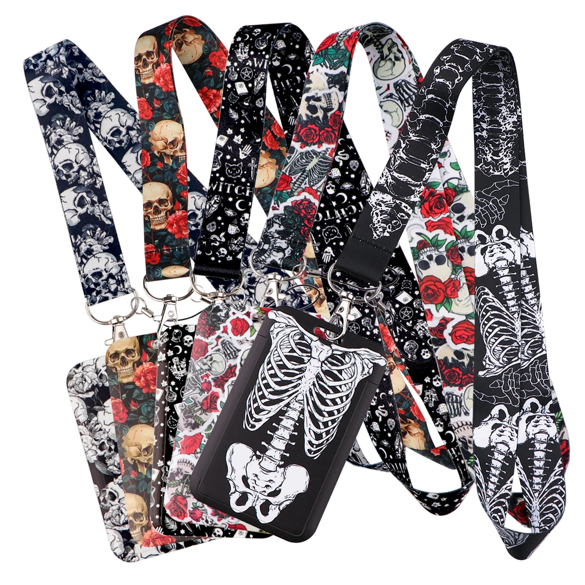 Human Skeleton Lanyard Halloween Card Holder Student Hanging Neck Phone ...