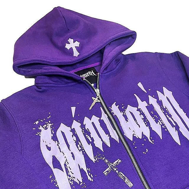 Y2k Hoodie Full Zip Up Letter Print Oversized Hoodie Sweatshirt Men 2023 New Harajuku Hip Hop ...