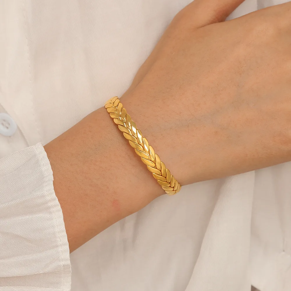 Pulsera de acero inoxidable chapada en oro de 18K para mujer, brazalete ...