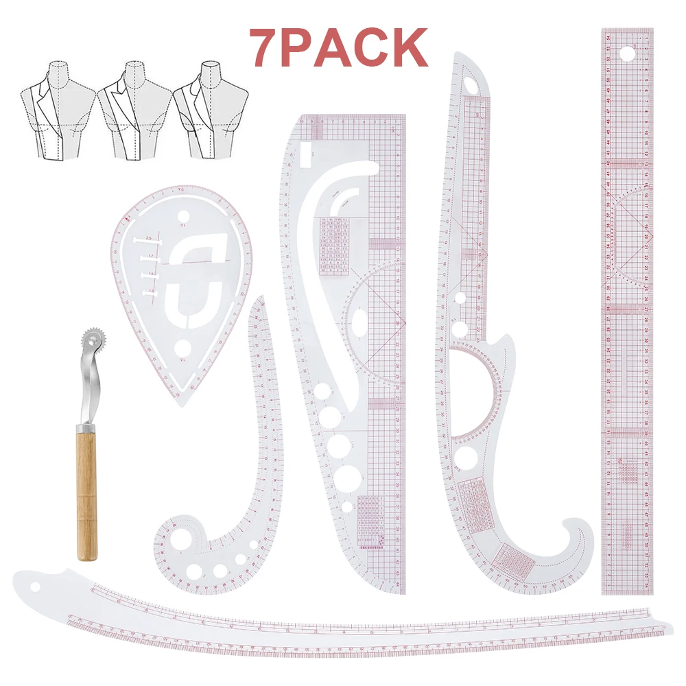 7Pcs sewing ruler set French curved transparent ruler pattern ...