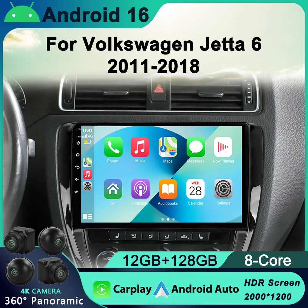 Para Volkswagen VW Sagitar Jetta 6 Bora 2011-2018 Android 16 2Din Radio ...