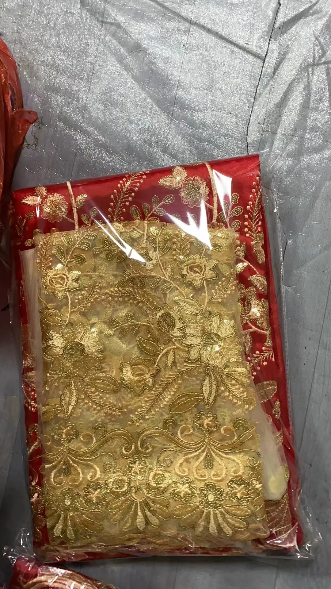 2023-RED-GOLD-African-George-Fabric-High-Quality-Indian-Raw-Silk-George ...