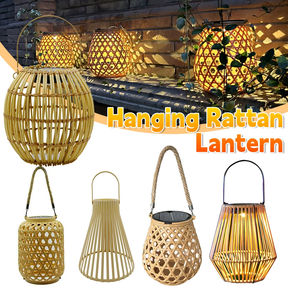 Solar Hanging Rattan Lantern Outdoor Solar Light Woven Bamboo ...