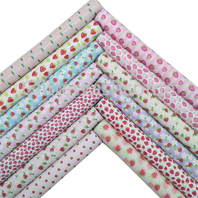 Strawberries-Printed-Synthetic-Leather-Litchi-Faux-Fabric-Sheets-Felt ...