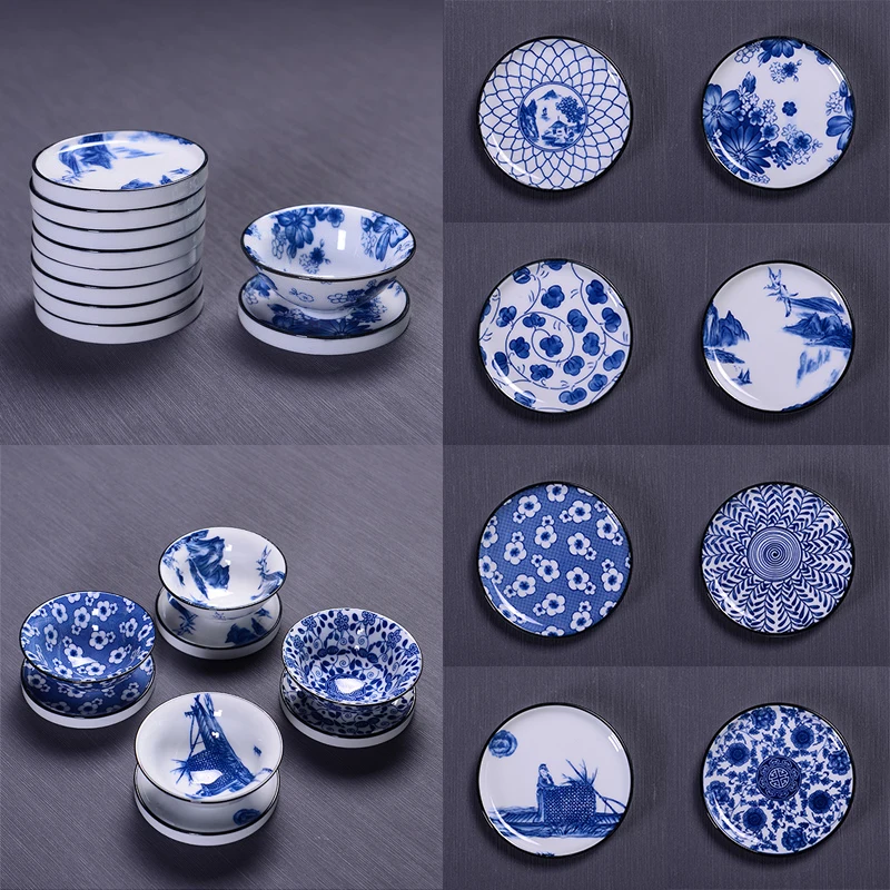 Blue and White Ceramic Tea Cup Mat Porcelain Teacup Pad Household Kung ...