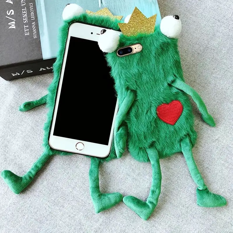Funny Cute Love Heart Crown Frog Plush Phone Case For iPhone17 16 15 14 ...