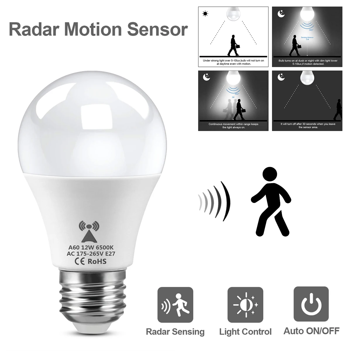 LED-12W-Radar-Motion-Sensor-LED-Bulb-E27-220V-Radar-Smart-Detection ...