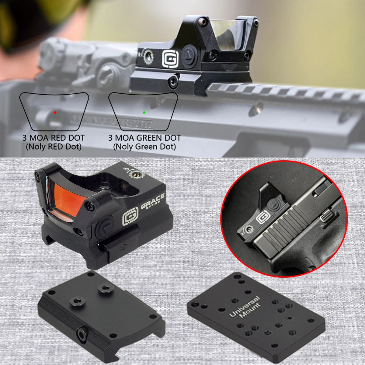 Tactical-Grace-Optics-M1-Red-Green-Dot-Sight-With-Universal-Glock-Rear ...