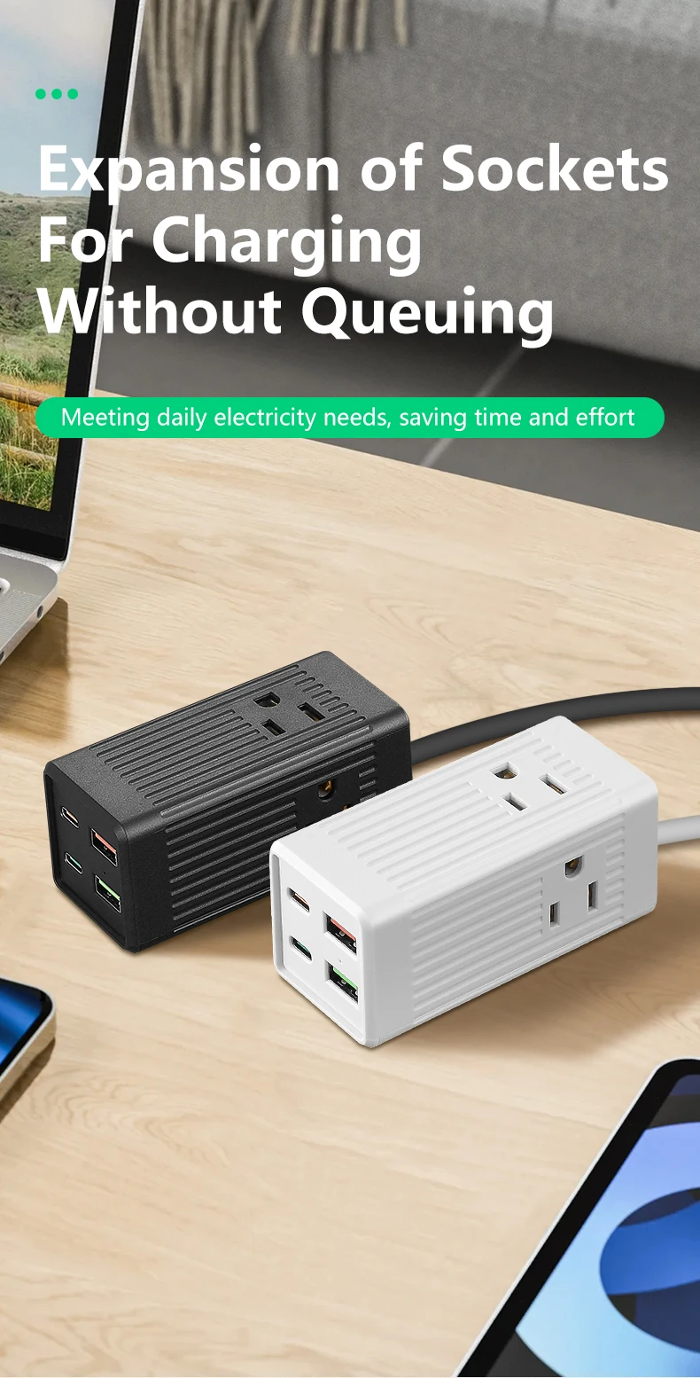 7 in 1 meter power strip, power strip surge protector, 3 AC outlets 2 ...