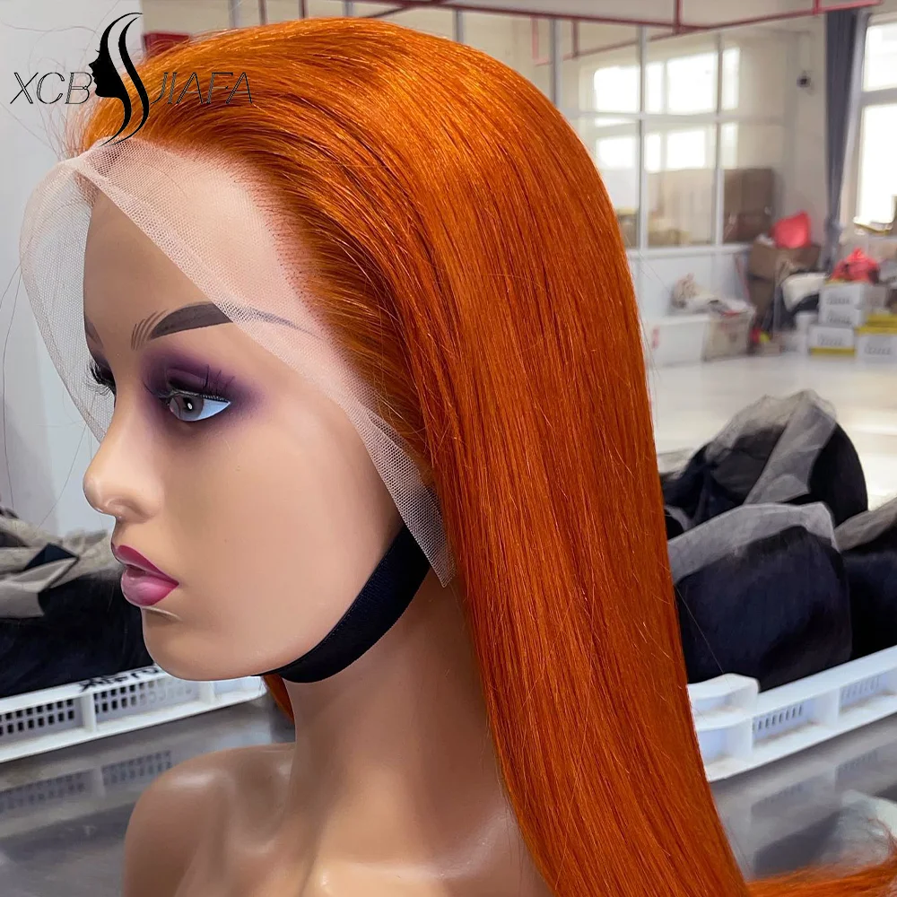250 Density Ginger Orange Straight Wig 13x6 HD Transparent Lace Frontal ...