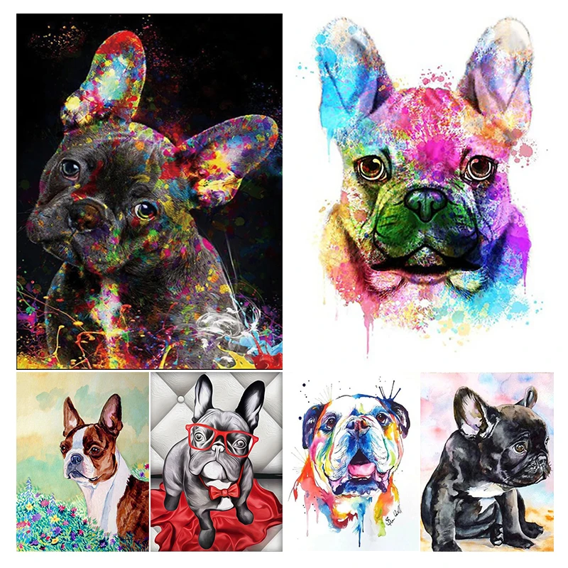 Pintura-de-diamantes-5D-Diy-Kit-de-punto-de-cruz-de-Bulldog-Franc-s ...