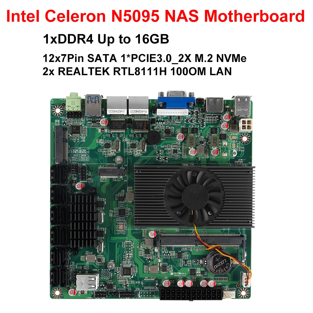 Intel-Celeron-N5095-NAS-Server-Motherboard-12x7pin-SATA-1x-DDR4-Max ...